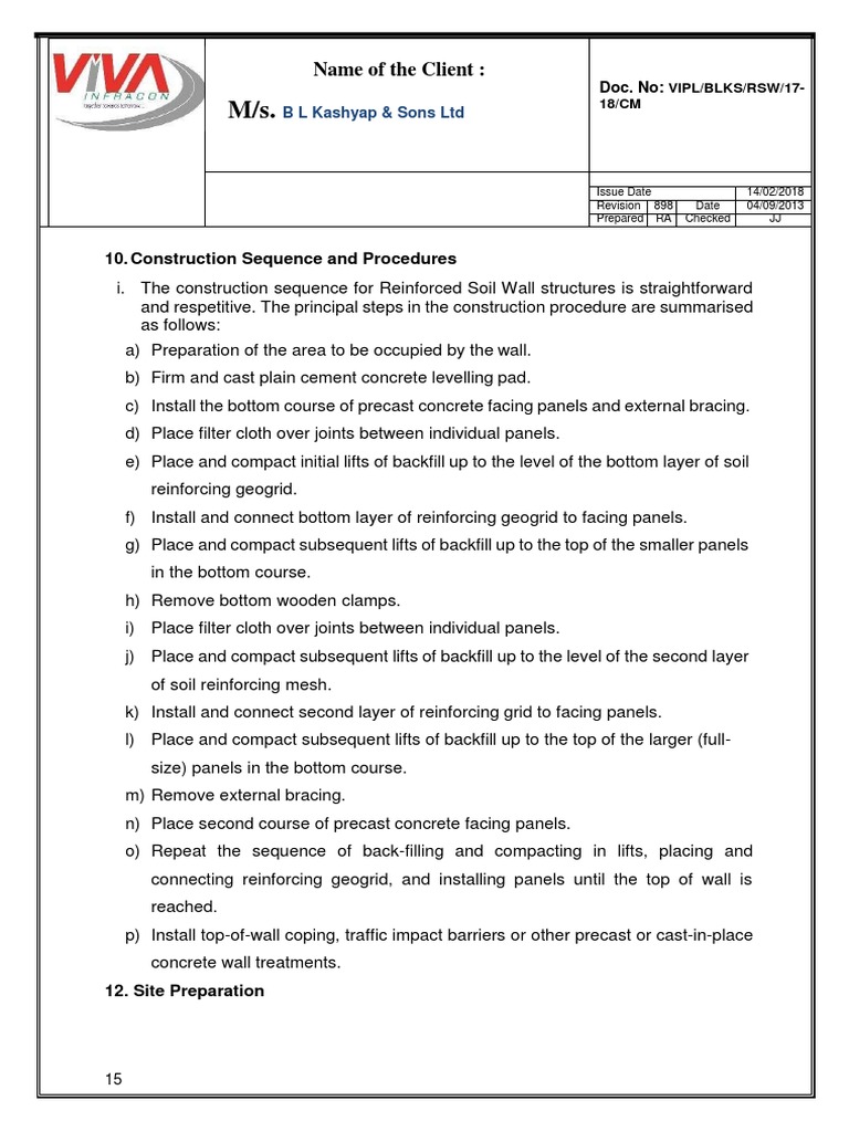 RE Wall-Construction Methodology-15-23 | PDF | Wall | Concrete