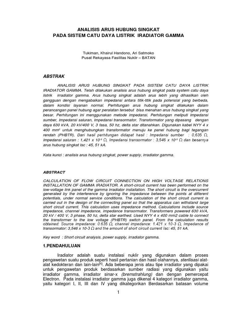 Analisis Arus Hubung Singkat Iradiator | PDF