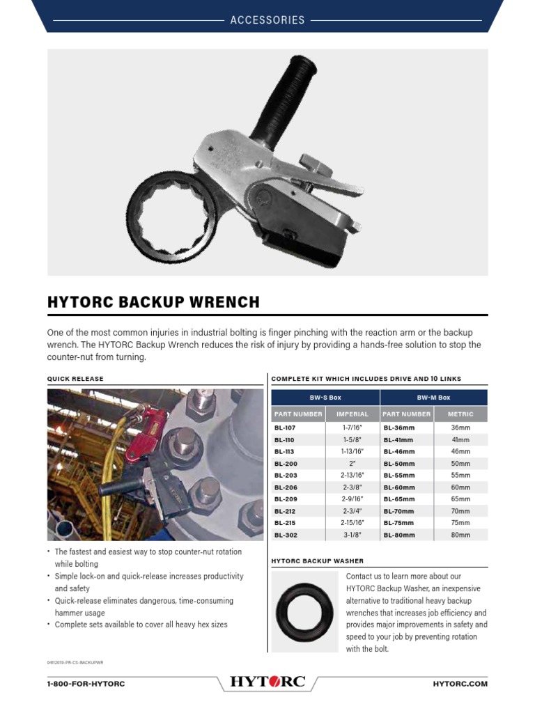 HYTORC Backup Wrench-Cut Sheet | PDF | Business