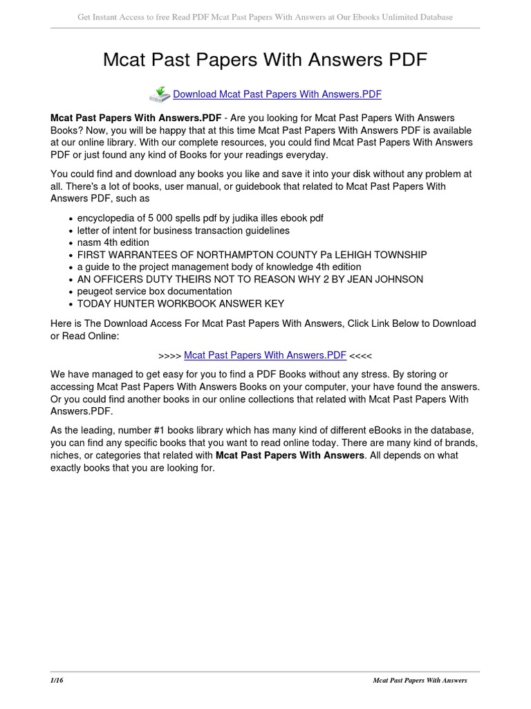 Free MCAT Past Papers PDF Download | PDF | E Books | Libraries