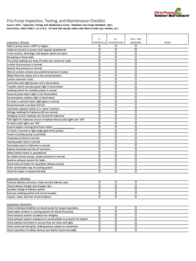 Fire Pump Itm Checklist | PDF | Pump | Valve