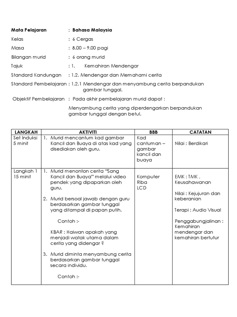 RPH BM T6 Mendengar | PDF