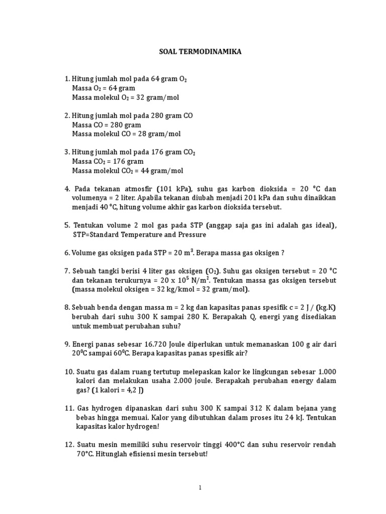 Soal2 Termodinamika | PDF | Sains & Matematika | Teknologi & Rekayasa