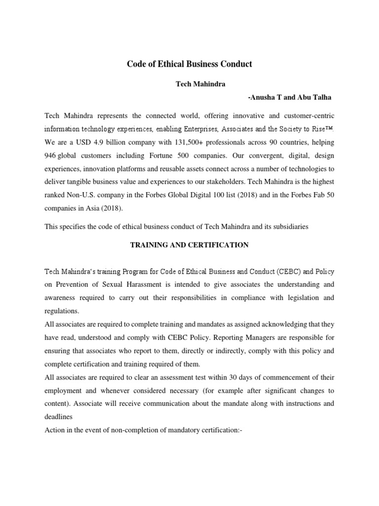 Code of Ethical Business Conduct | PDF | Business Ethics | Fraud