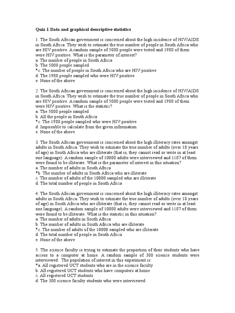 Descriptive Statistics Quiz Overview | PDF | Histogram | Mode (Statistics)