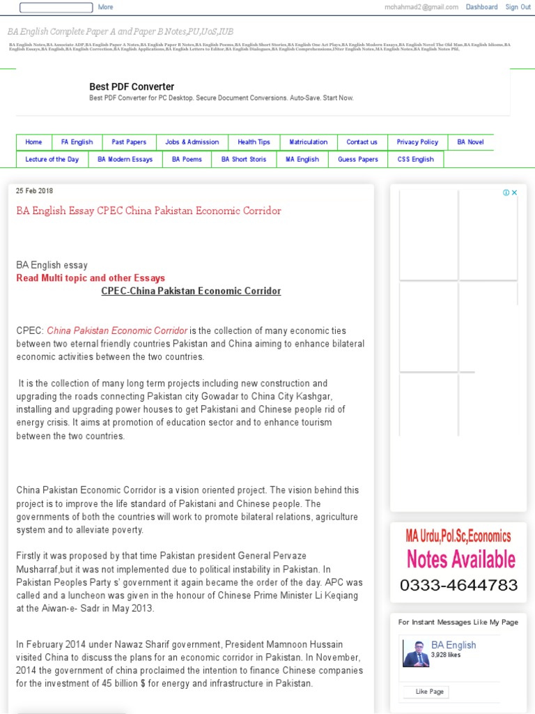 BA English Notes, PU, UoS, IUB | PDF | Pakistan