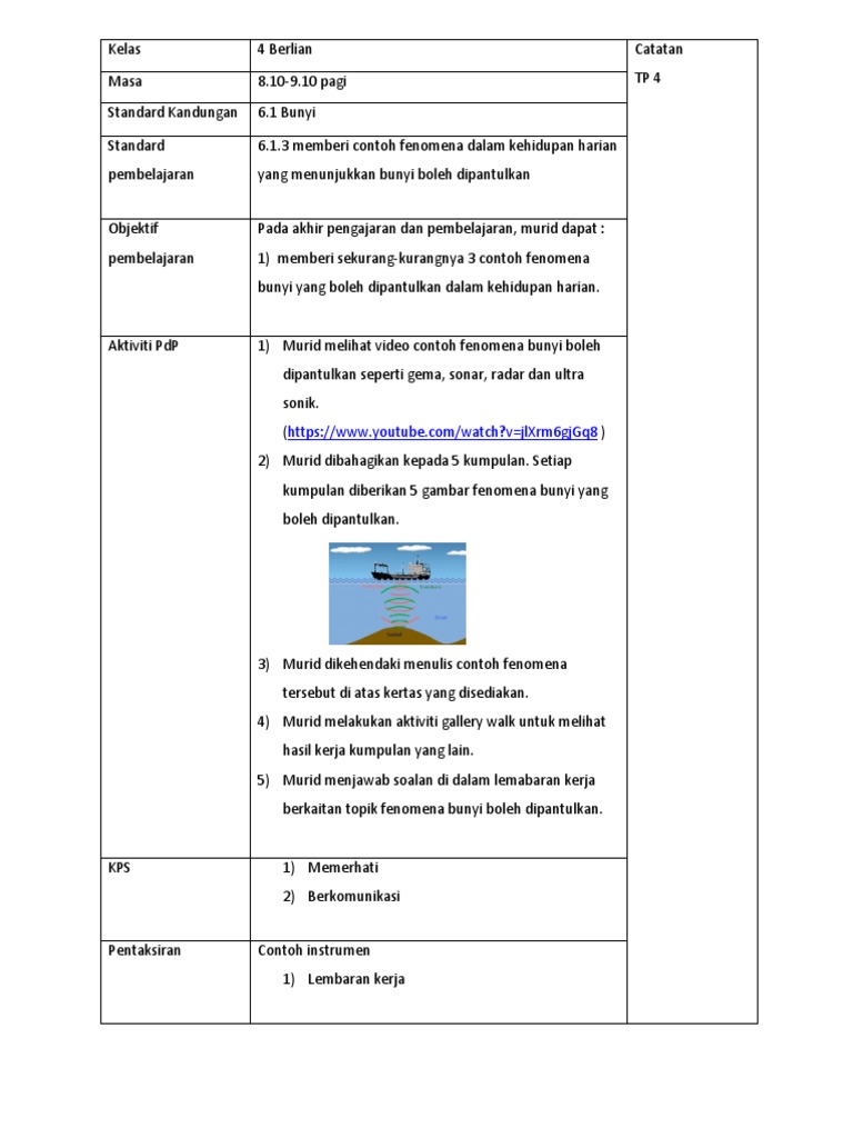 RPH Bunyi Sains THN 4 Kump 6 | PDF