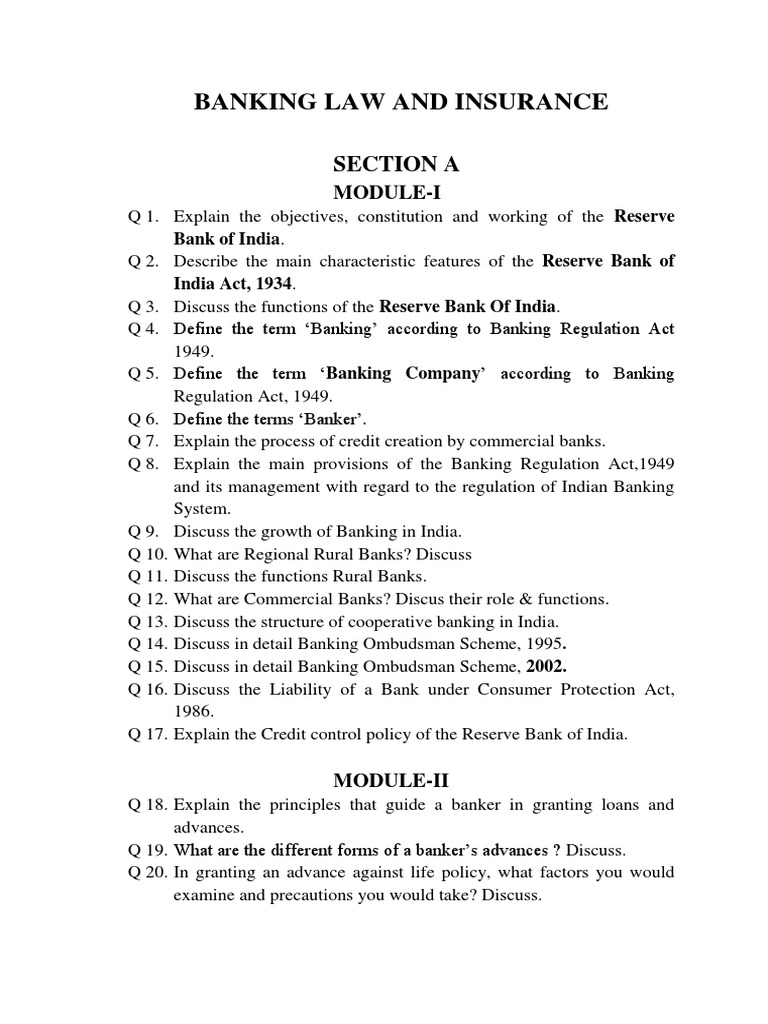 Banking Law & Insurance Overview | PDF | Bank Regulation | Banks