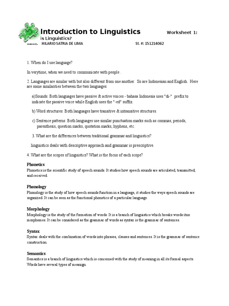 Introduction To Linguistics Worksheet | PDF | Linguistics | Word