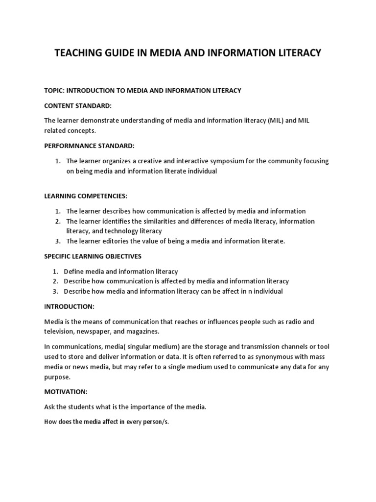 Grade 12 Media Literacy Teaching Guide | PDF | Information Literacy ...