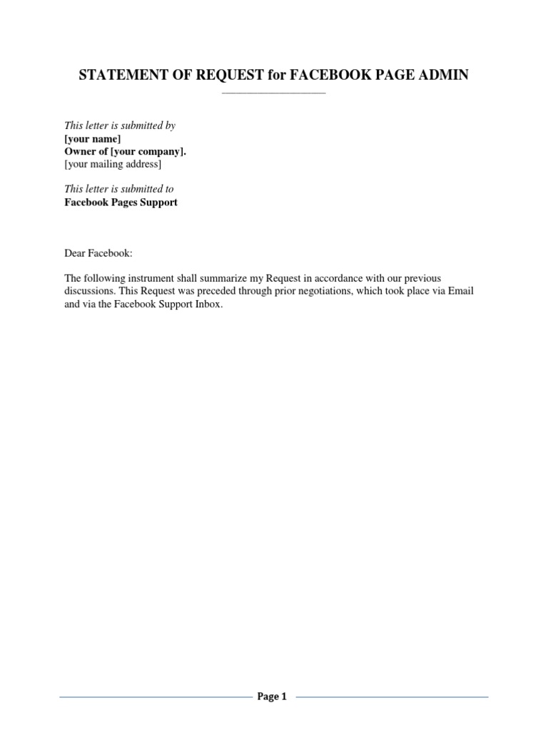 Facebook Statement of Request | PDF | Facebook | Cyberspace