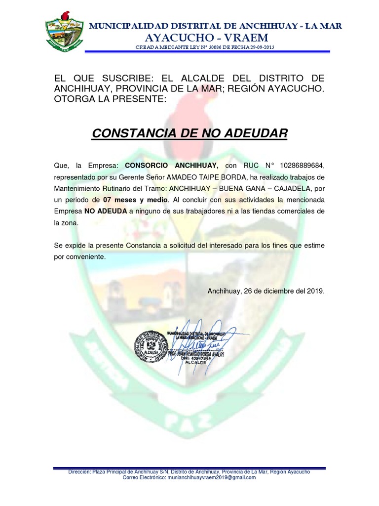 Constancia de No Adeudar | PDF
