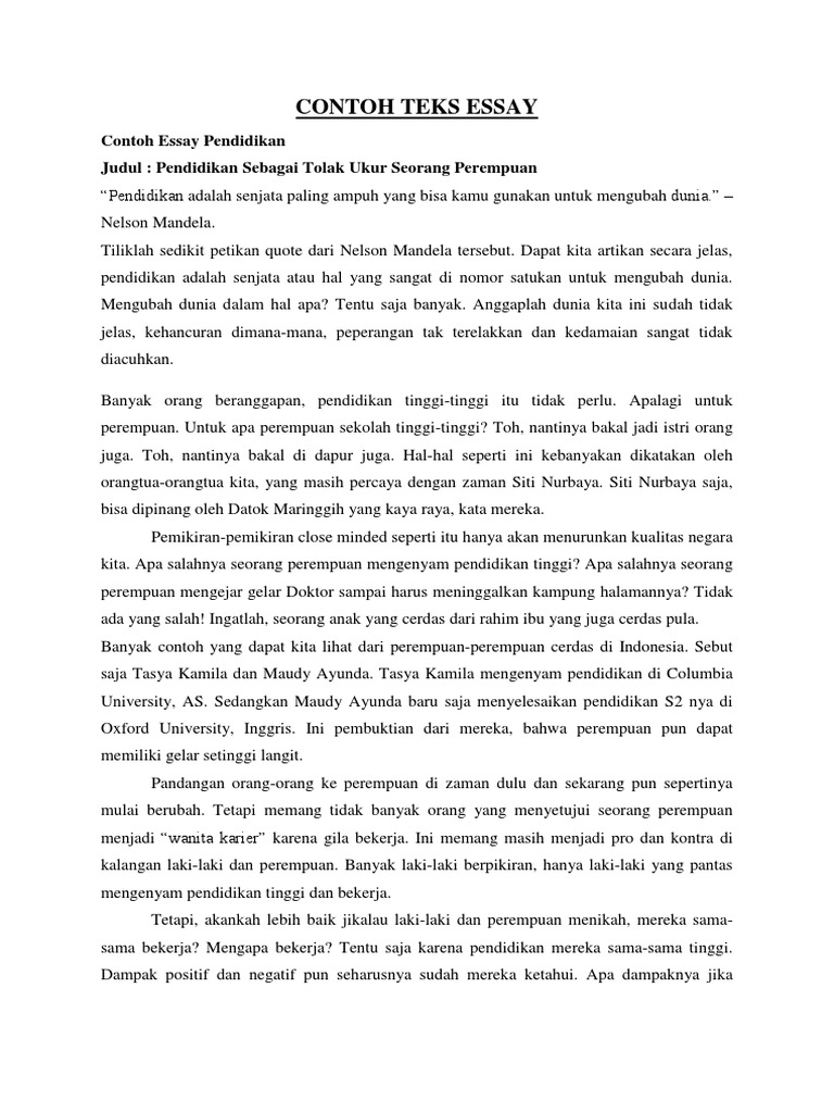 Contoh Essay Pendidikan dan Ilmiah | PDF | Pengembangan Diri | Gaya Hidup