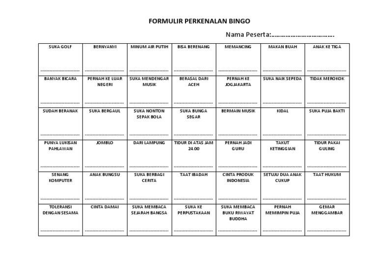 Game Perkenalan Bingo | PDF