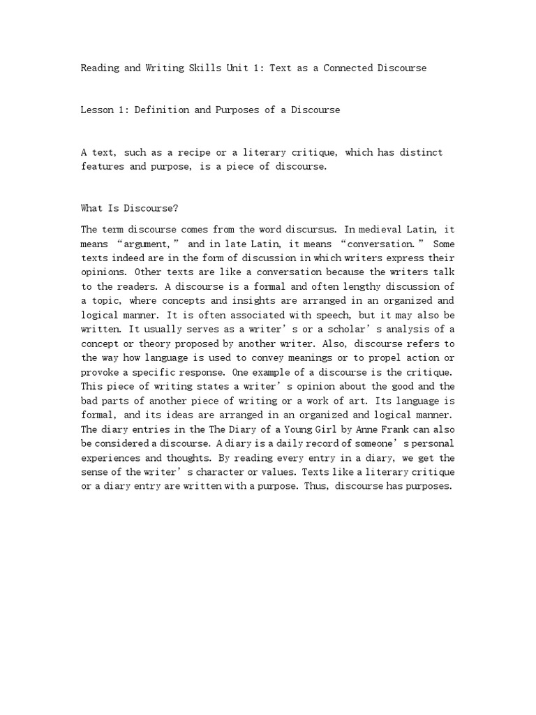 Understanding Discourse in Writing | PDF