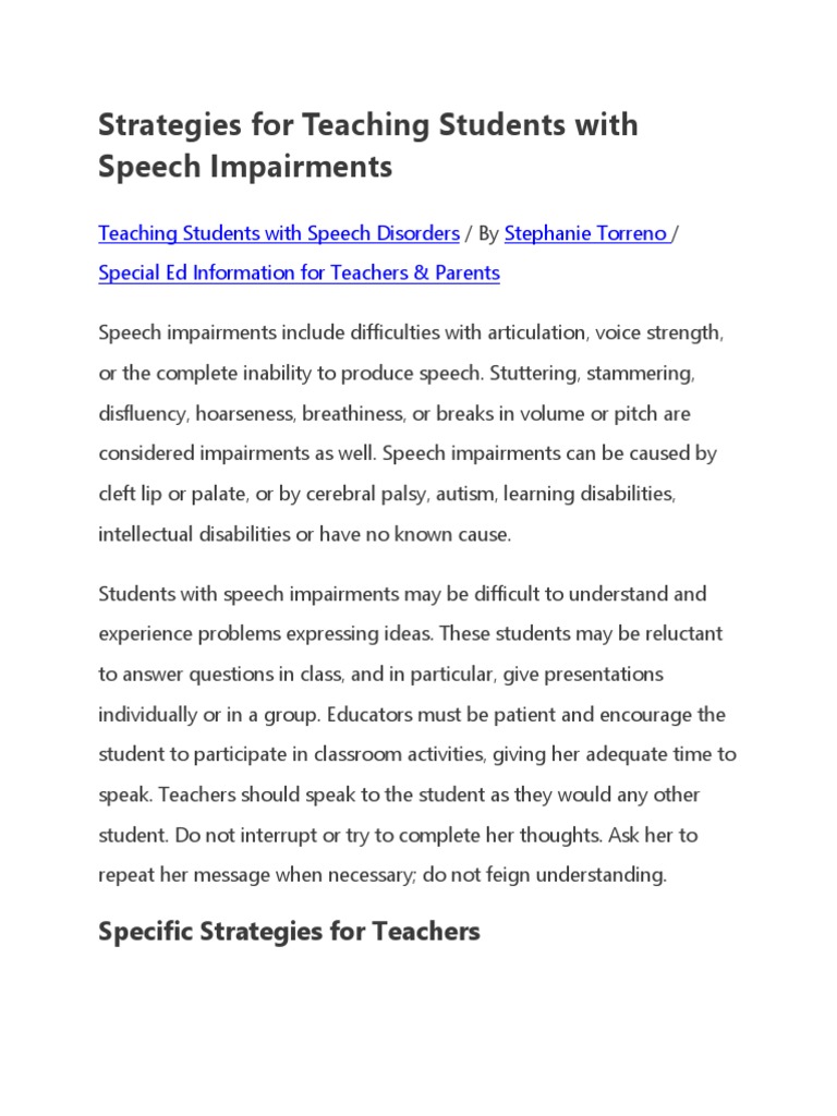 Teaching Strategies for Speech Impairments | PDF | Speech | Stuttering