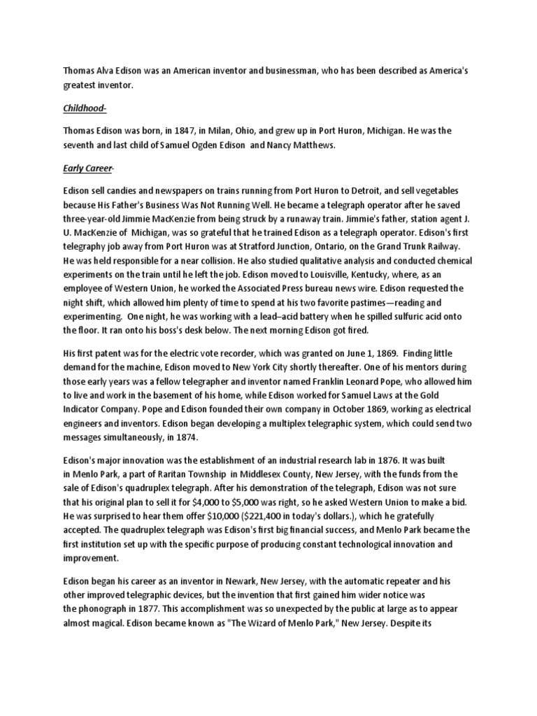 Thomas Alva Edison | PDF | Thomas Edison