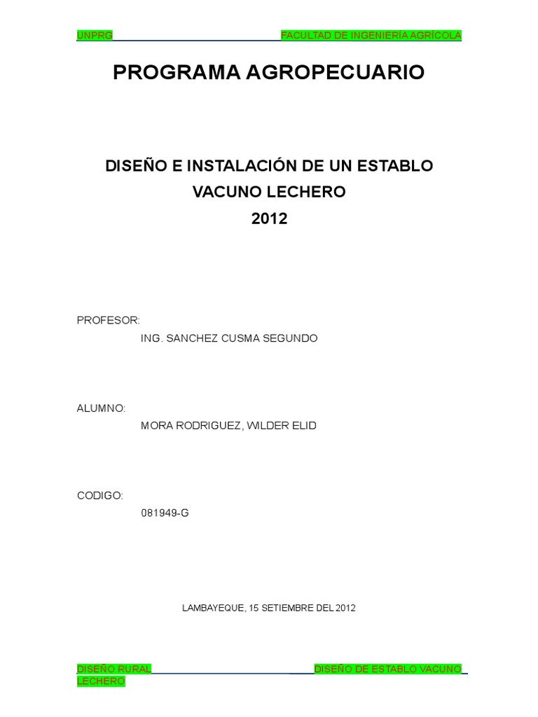 Diseño de Establo Lechero en Lambayeque | PDF | Vacas | Leche