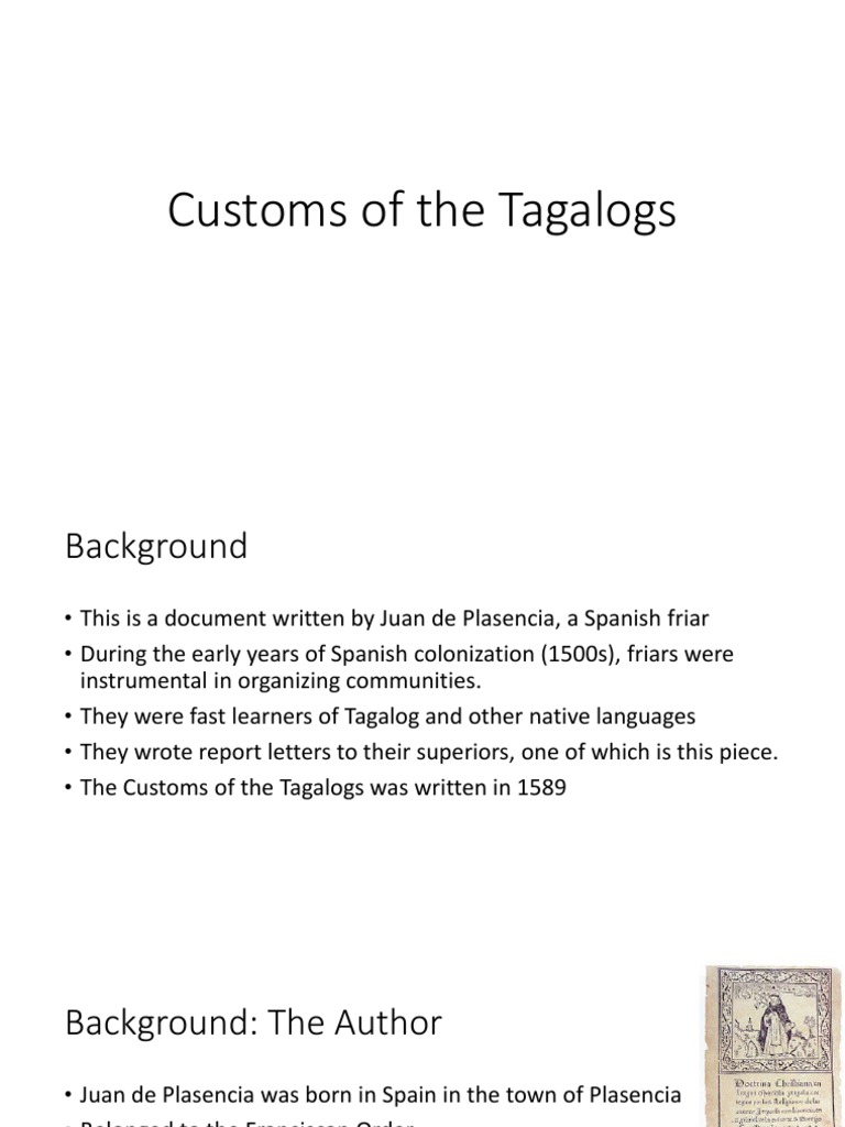 Customs of The Tagalogs | PDF | Tagalog Language | Philippines