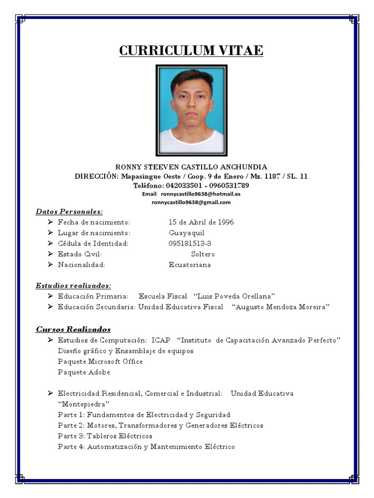 Curriculum Vitae de Ronny Castillo Anchundia | PDF