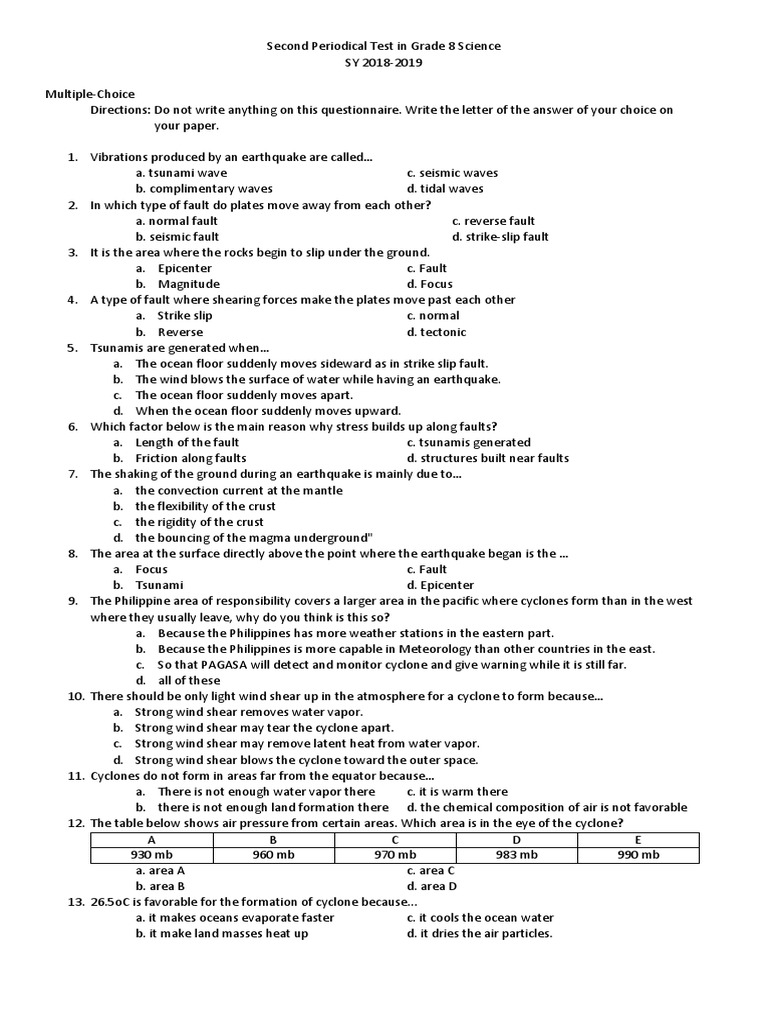 Second Periodical Test in Grade 8 Science 2019 | PDF | Meteoroid ...