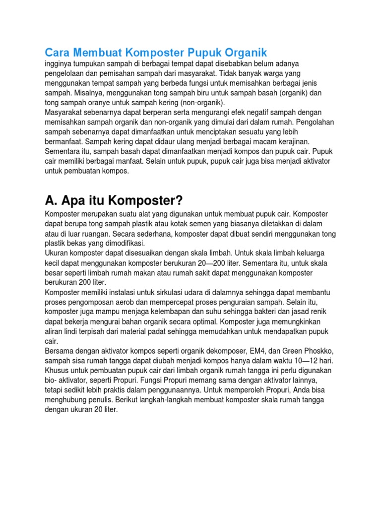 Cara Membuat Komposter Pupuk Organik | PDF