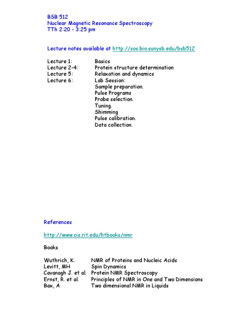 NMR Spectroscopy Lecture Notes | PDF | Nuclear Magnetic Resonance ...