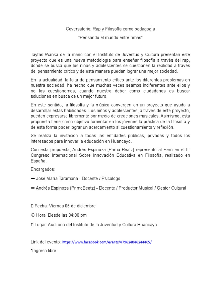 Conversatorio de Rap y Filosofia | PDF