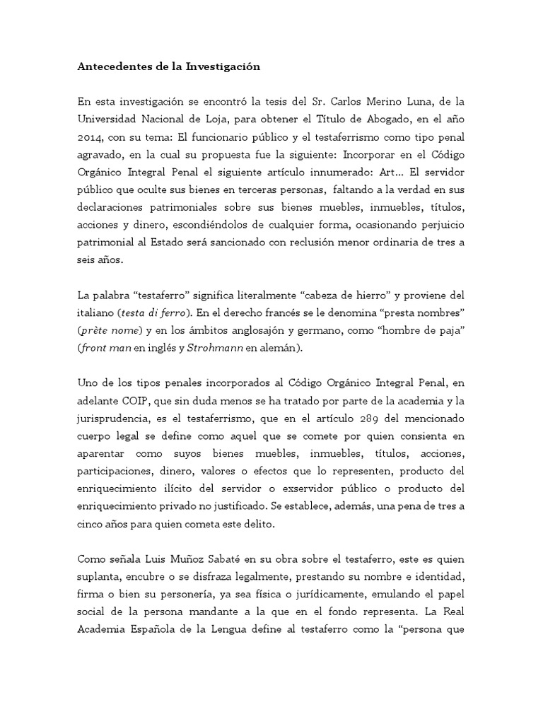 Antecedente Testaferro | PDF | Derecho penal | Gobierno