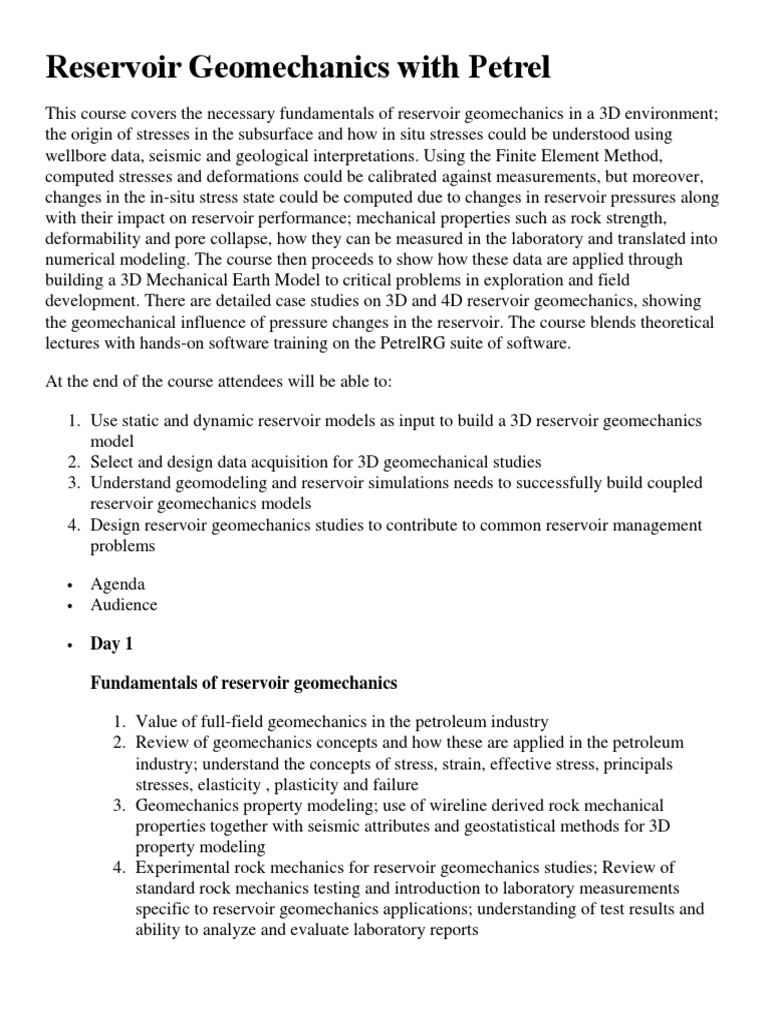 Reservoir Geomechanics Modeling in Petrel | PDF | Petroleum Reservoir ...