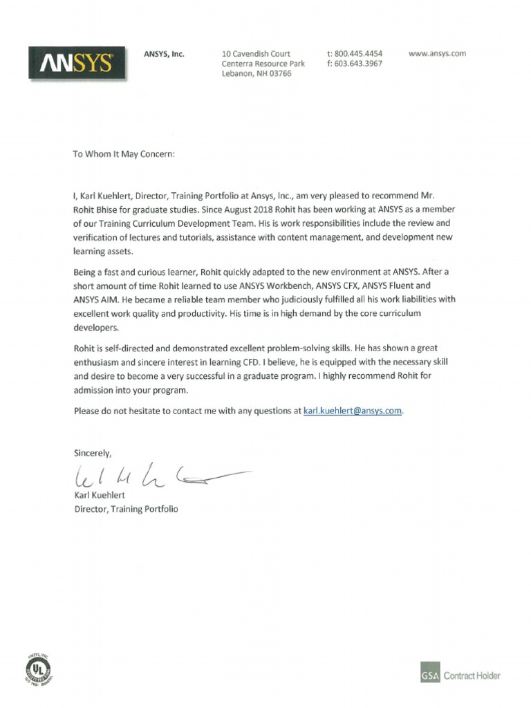Ansys Letter of Recommendation PDF | PDF