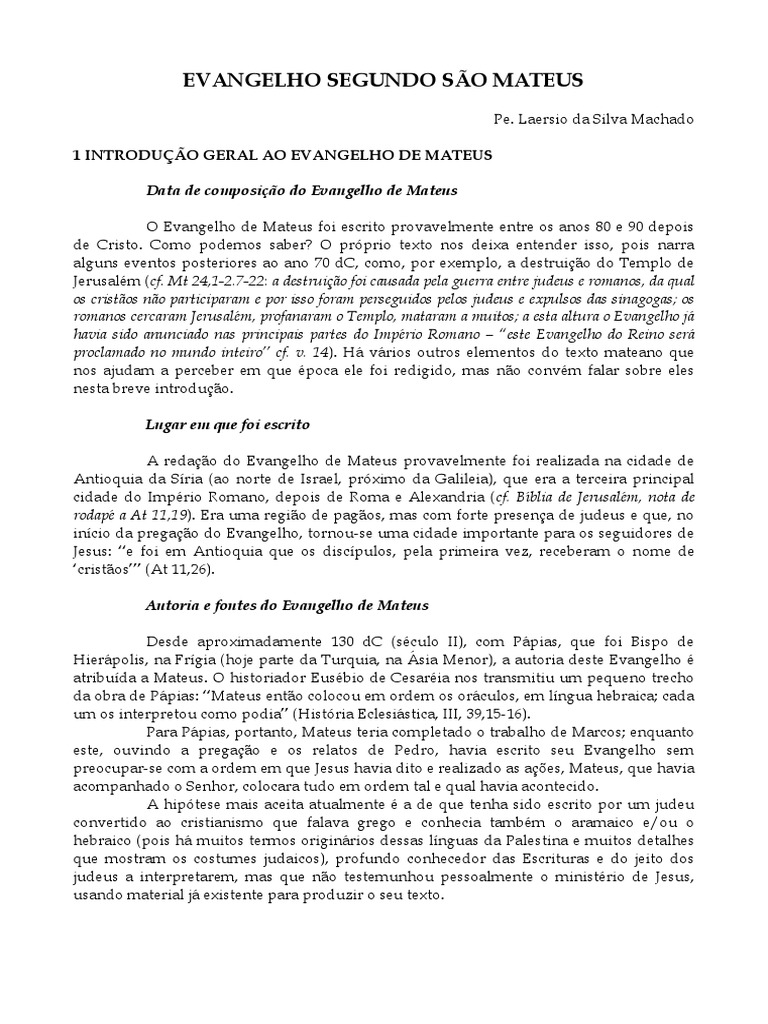 Evangelho Segundo São Mateus Pdf Evangelho De Mateus Evangelho De