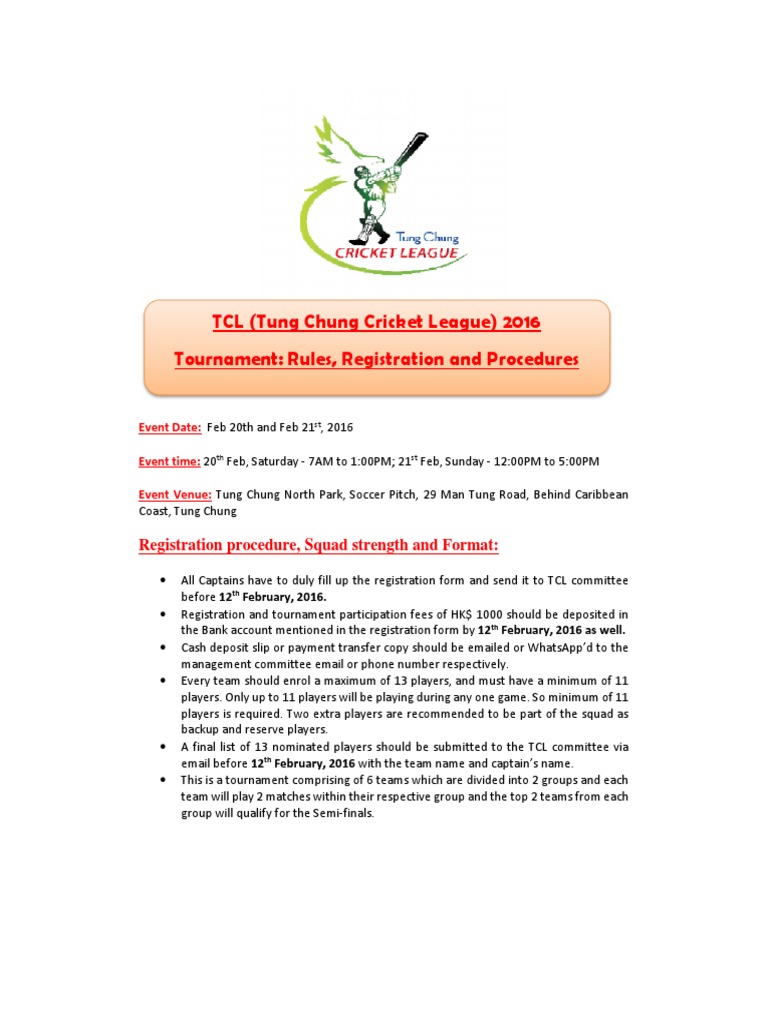 TCL Rules and Procedure - Version 6 | PDF | Bowling (Cricket) | Rules