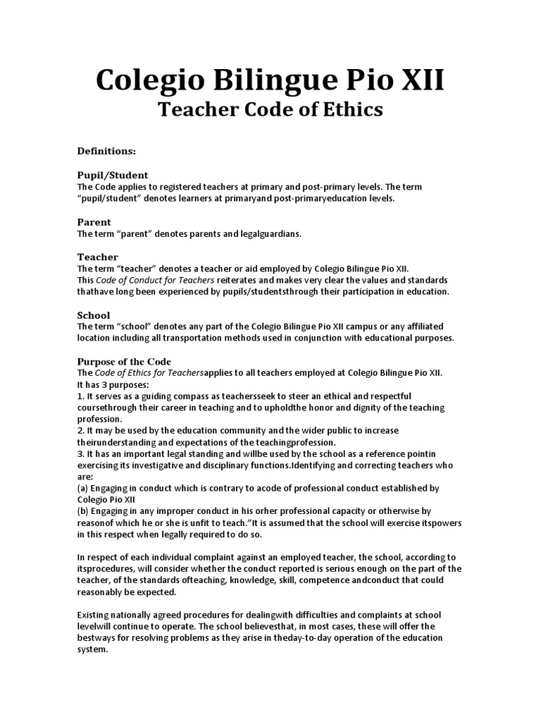 Teacher Code of Ethics 2019 | PDF | Teachers | Employment