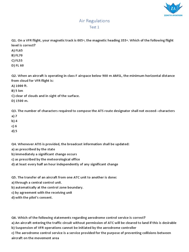 Air Regulations Test 1 QP 20 | PDF | Visual Flight Rules | Flight ...