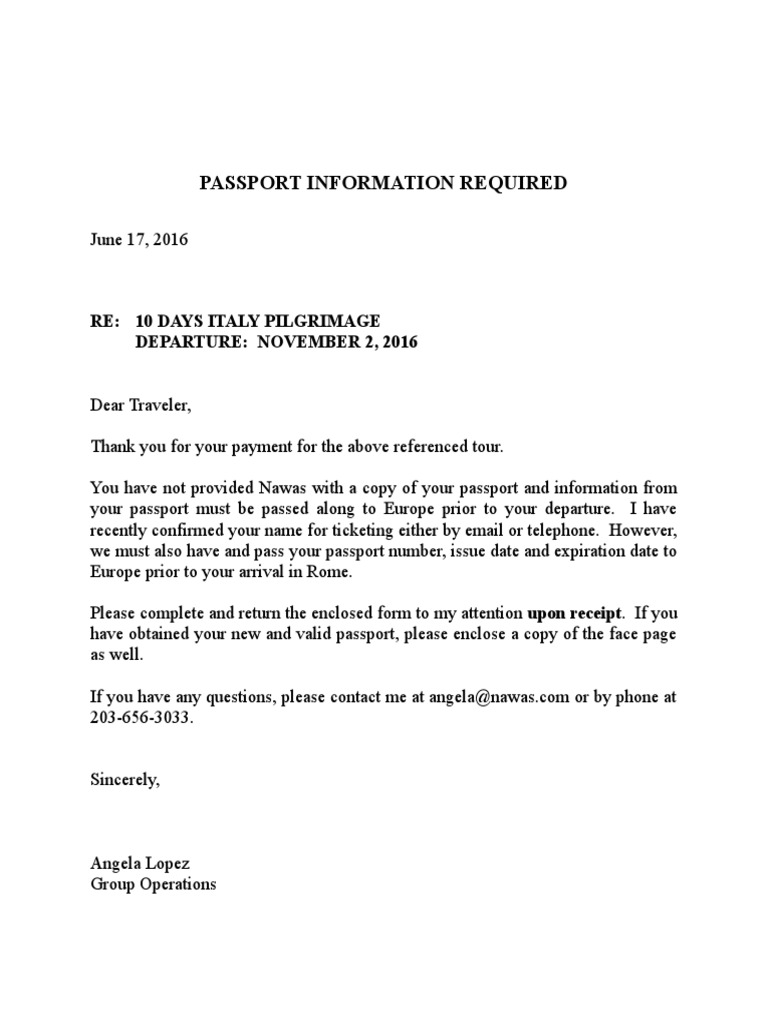 Passport Information Letter | PDF