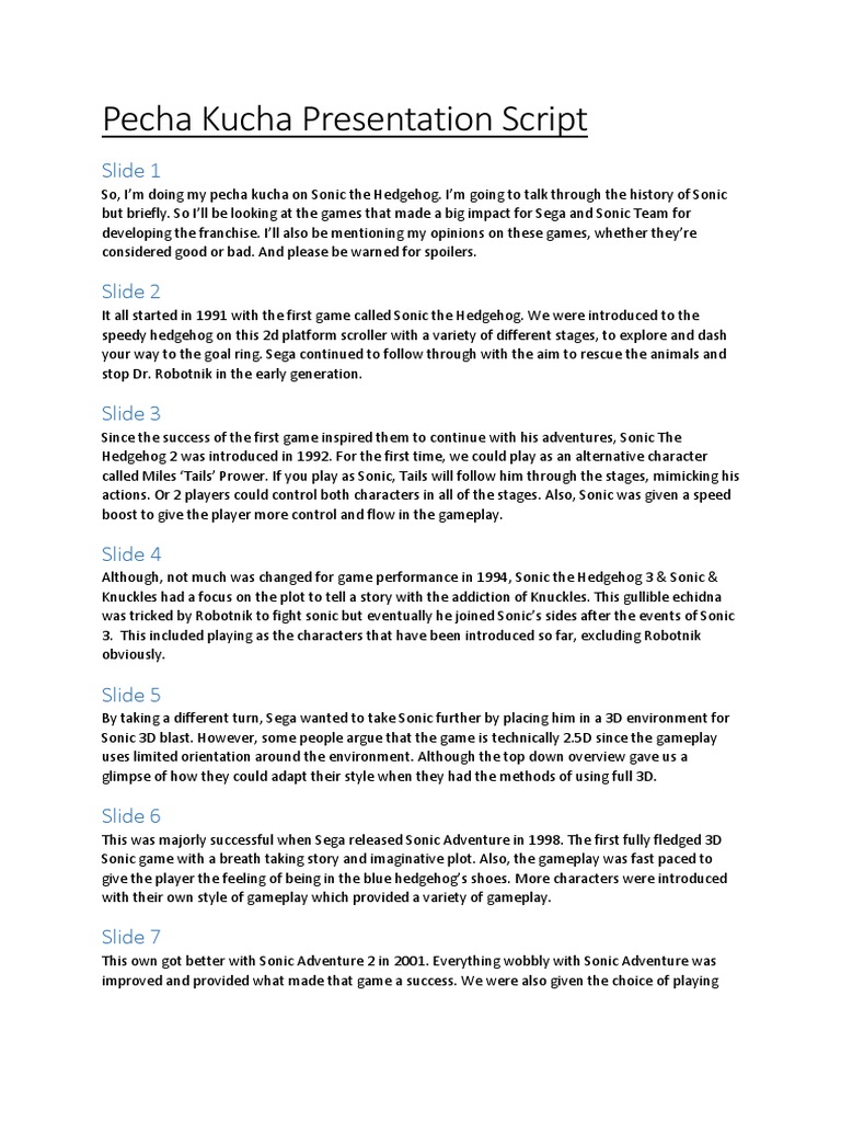 Pecha Kucha Presentation Script | PDF | Video Games | Science Fiction Video Games