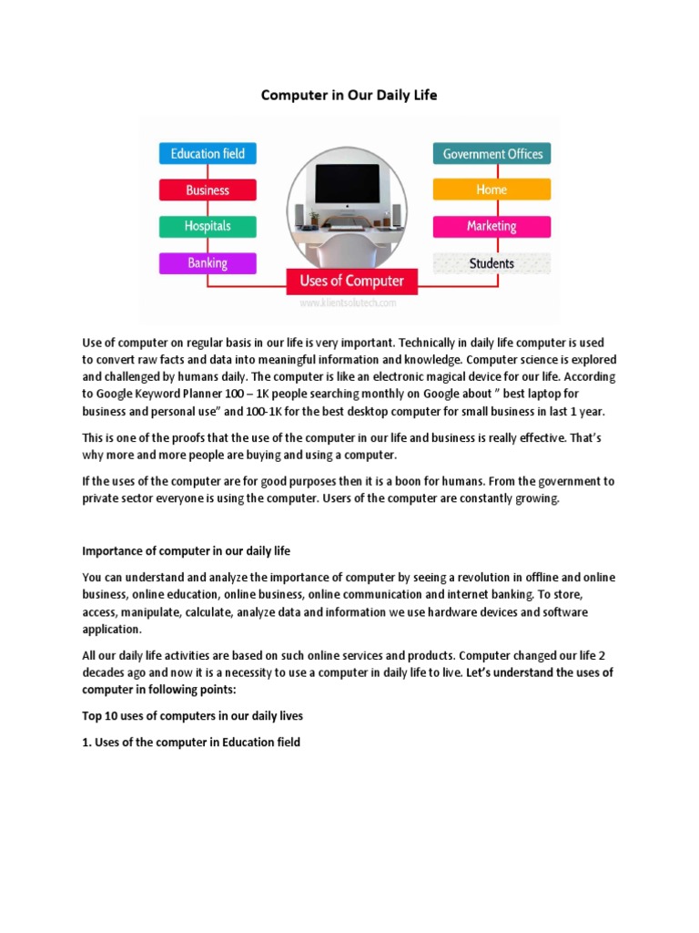 Computer in Our Daily Life | PDF | Internet | Online And Offline