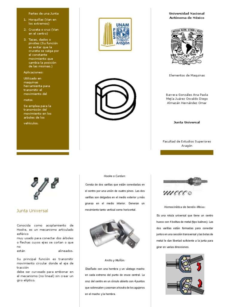 Triptico Juntas Universales | PDF | Ingeniería de Transporte ...