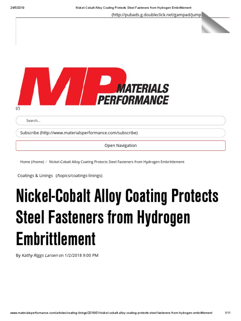 NOTA - Nickel-Cobalt Alloy Coating Protects Steel Fasteners From ...