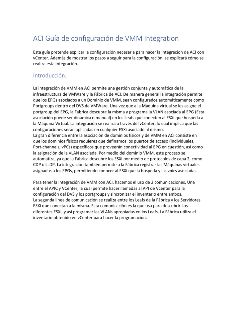 ACI Guía de Configuración de VMM Integration PDF | PDF | V Mware | Dirección IP