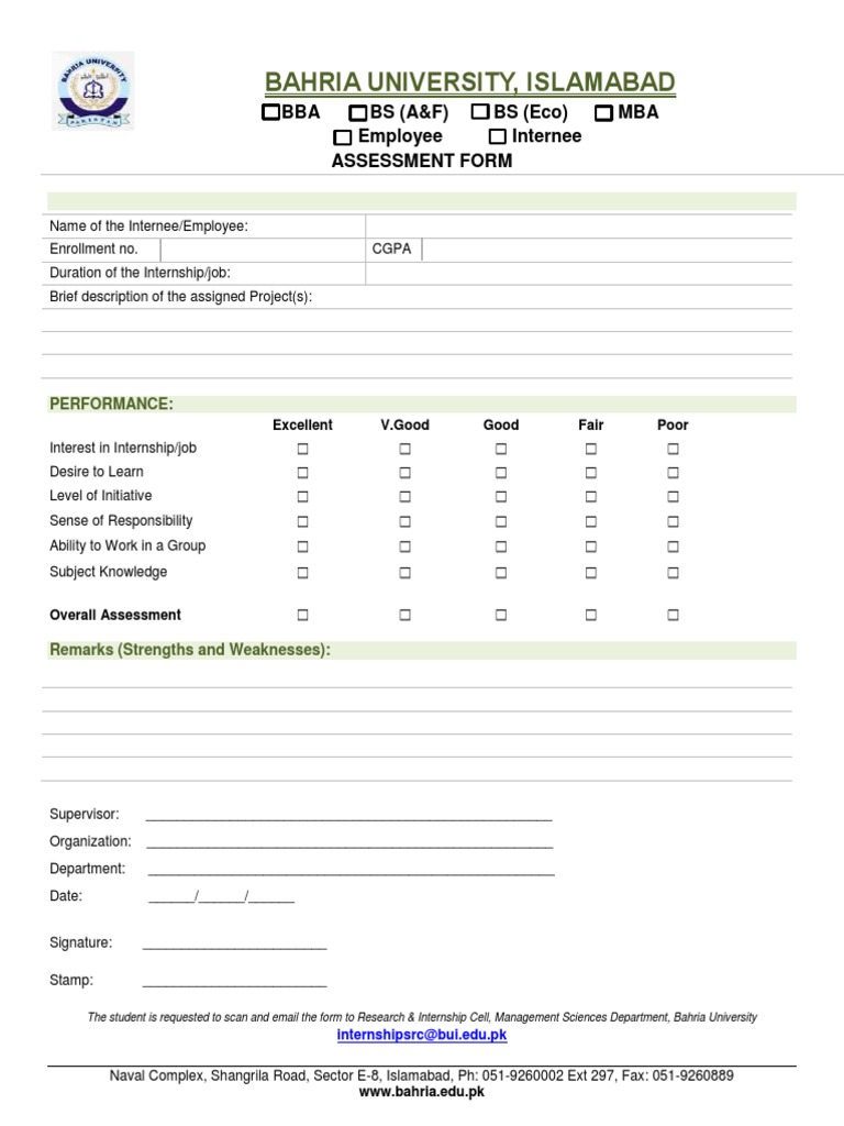 Internship Assessment Form | PDF