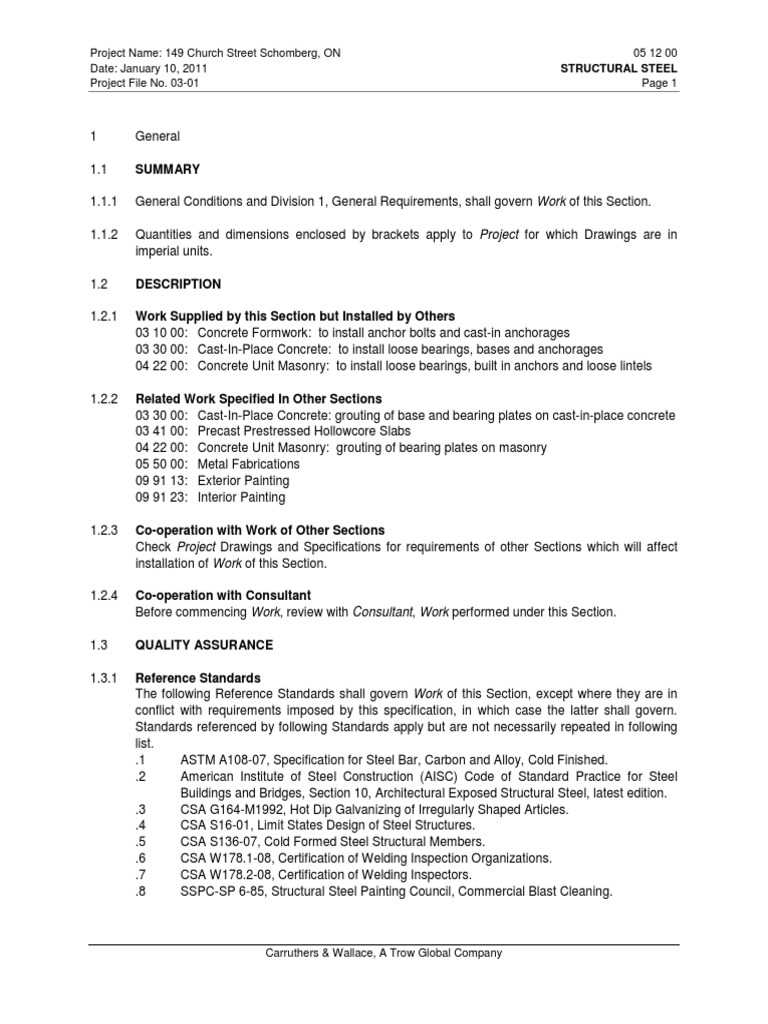 05 12 00 Structural Steel | PDF | Structural Steel | Specification ...