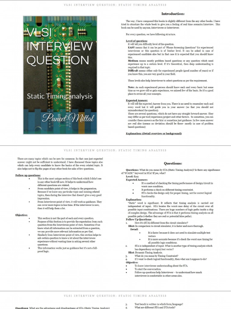 Vlsi Interview Question Static Timing Analysis by Puneet Mittal PDF | PDF