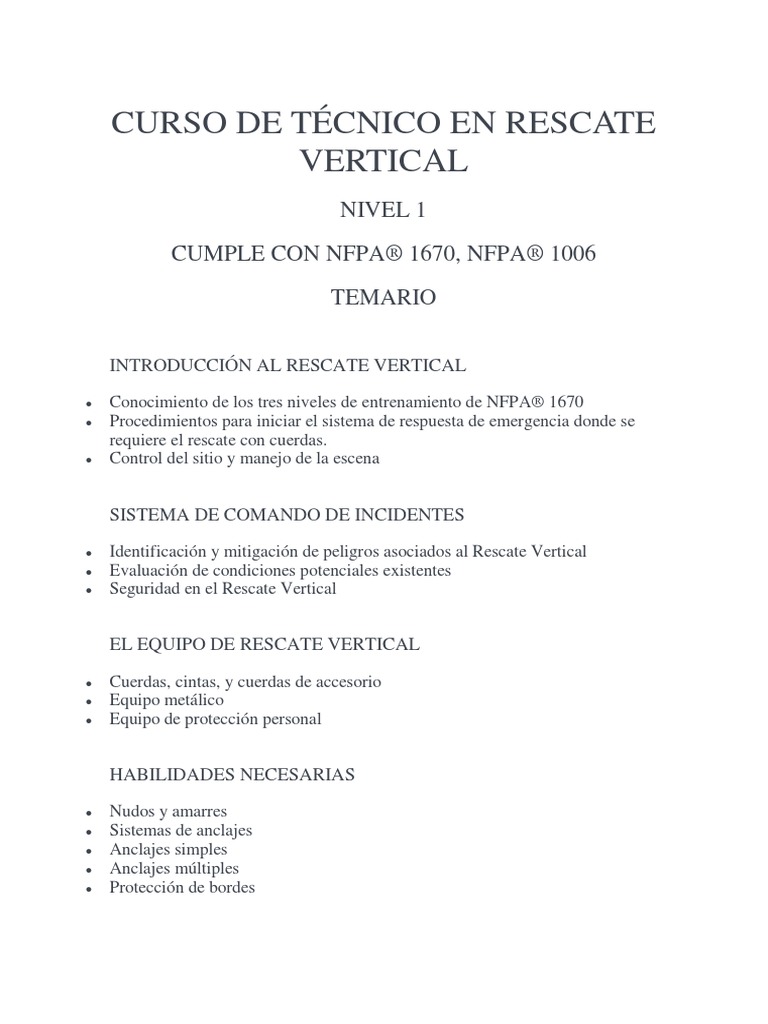 Curso de Técnico en Rescate Nfpa 1006 | PDF