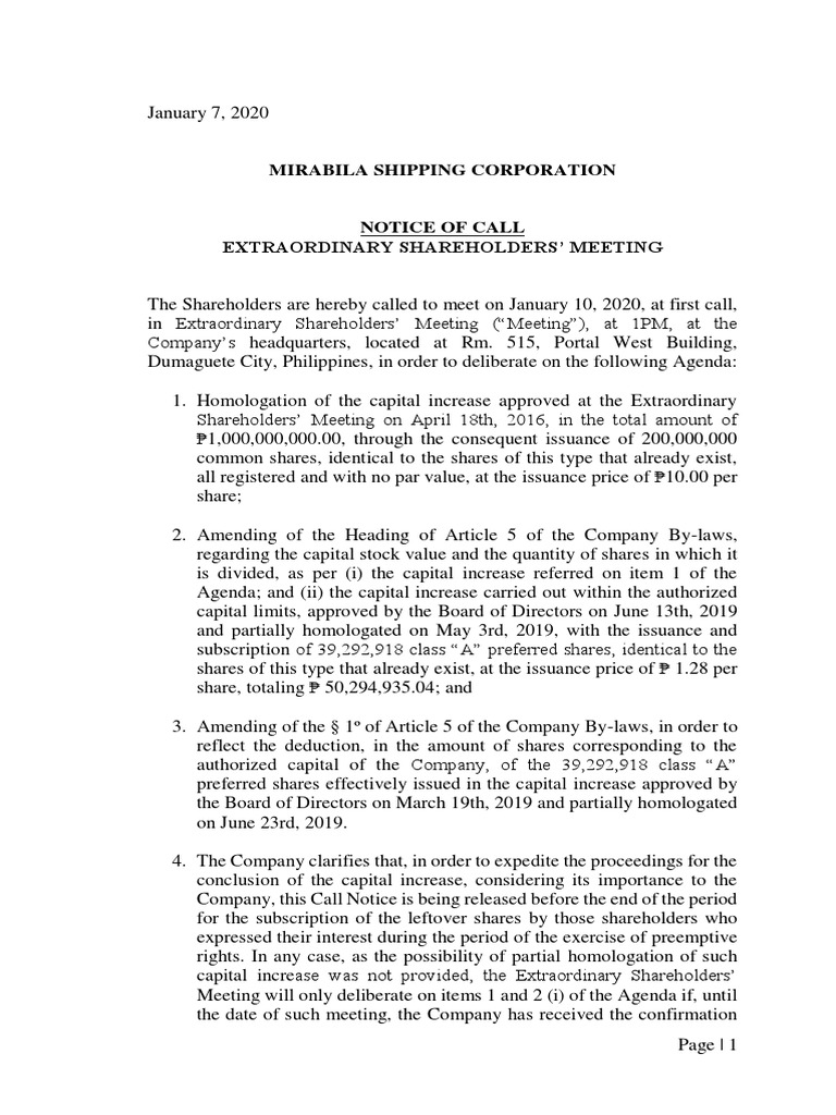 Notice of Call | PDF | Preferred Stock | Stocks