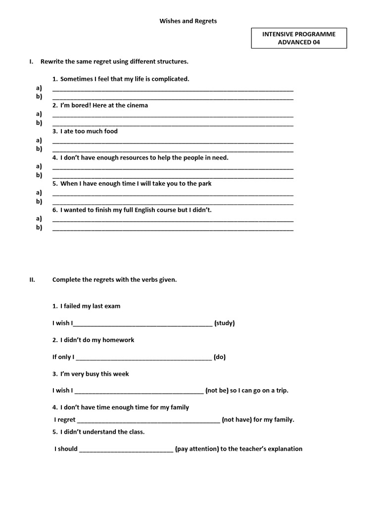 Regrets and Wishes Exercise Guide | PDF