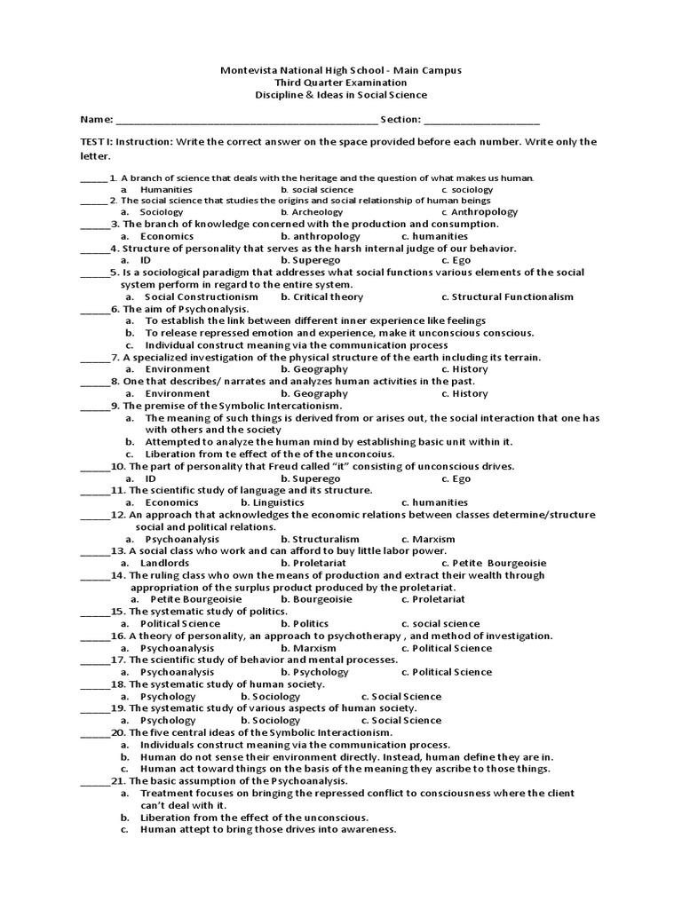 3rd Quarter Exam - Discipline in Social Science | PDF | Id | Social Science