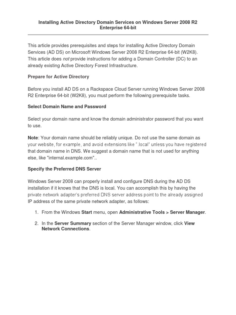 Installing Active Directory Domain Services On Windows Server 2008 R2 ...