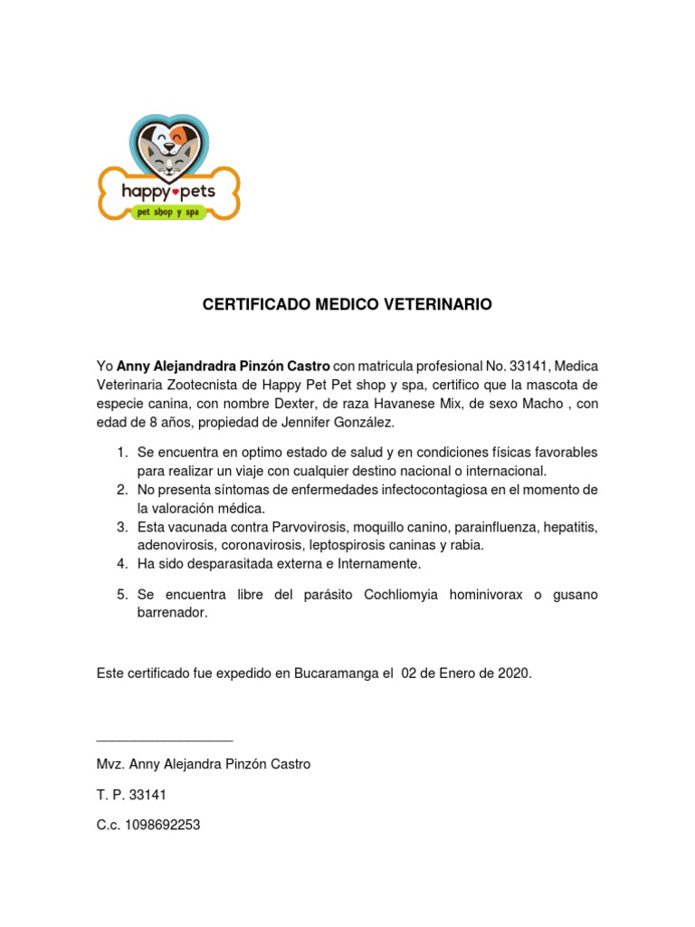CERTIFICADO Medico Veterinario | PDF CERTIFICADO Medico Veterinario | PDF